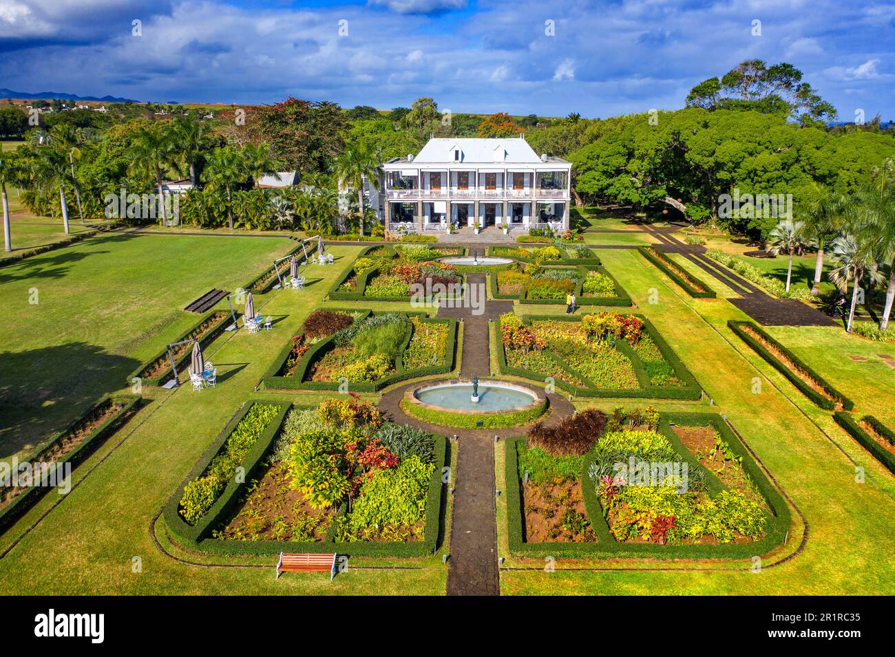 French gardens in Le Château de Bel Ombre castle, old castle in ...