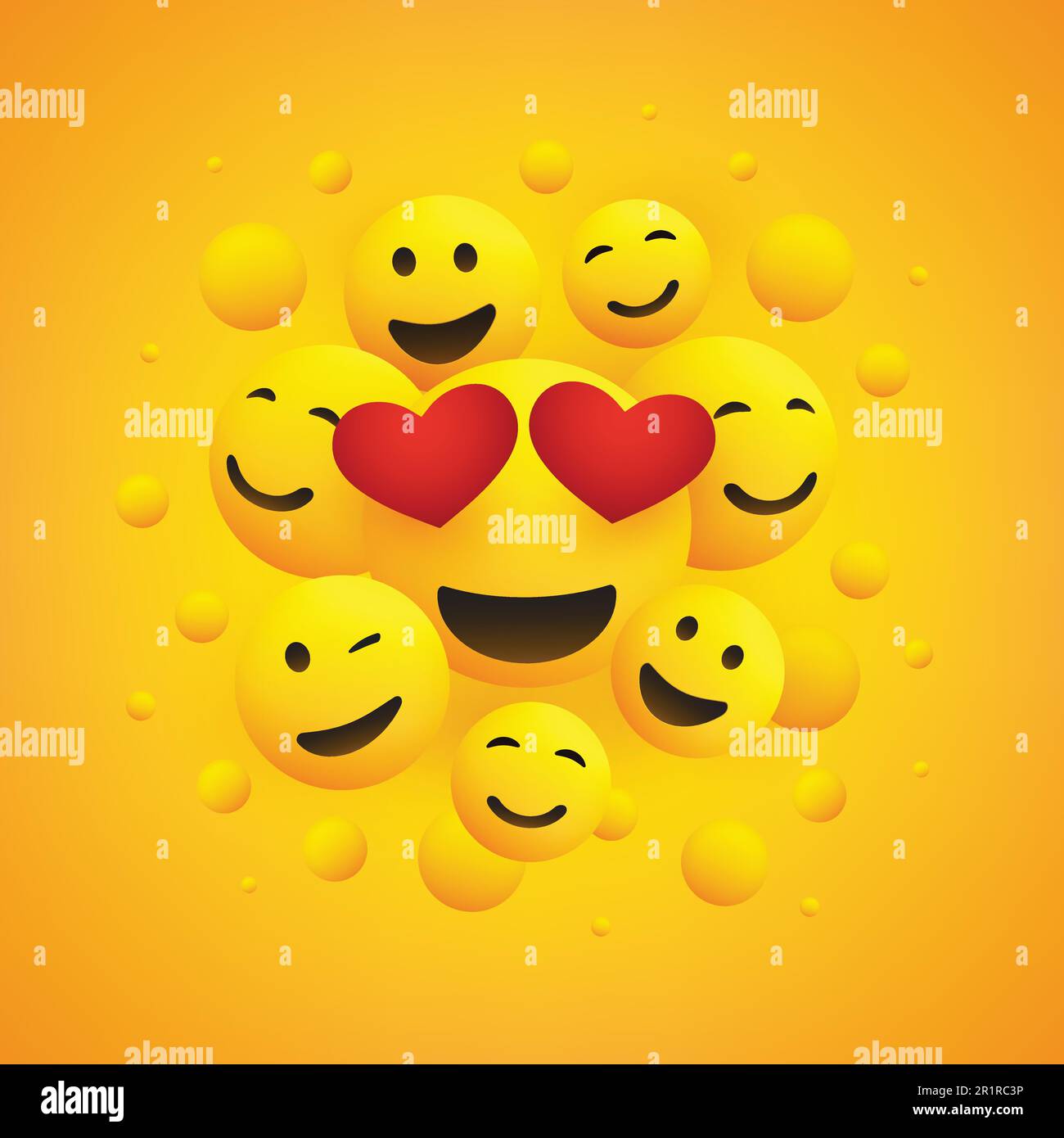 Various Smiling Happy Emoticons with Heart Shaped Eyes in Front of a ...