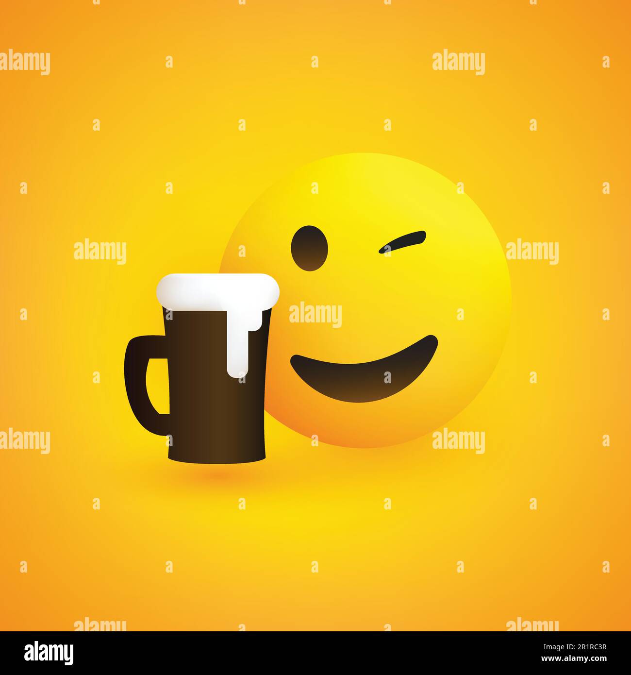 Smiling Emoji - Simple Happy Emoticon with Winking Eye and a Glass of ...