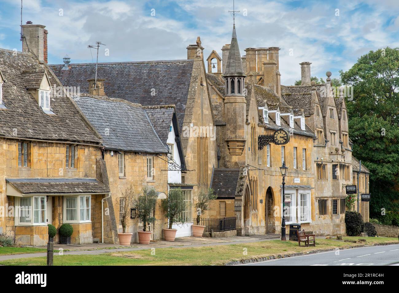 Broadway, UK-August 2022; View along High Street with typical Cotswolds ...