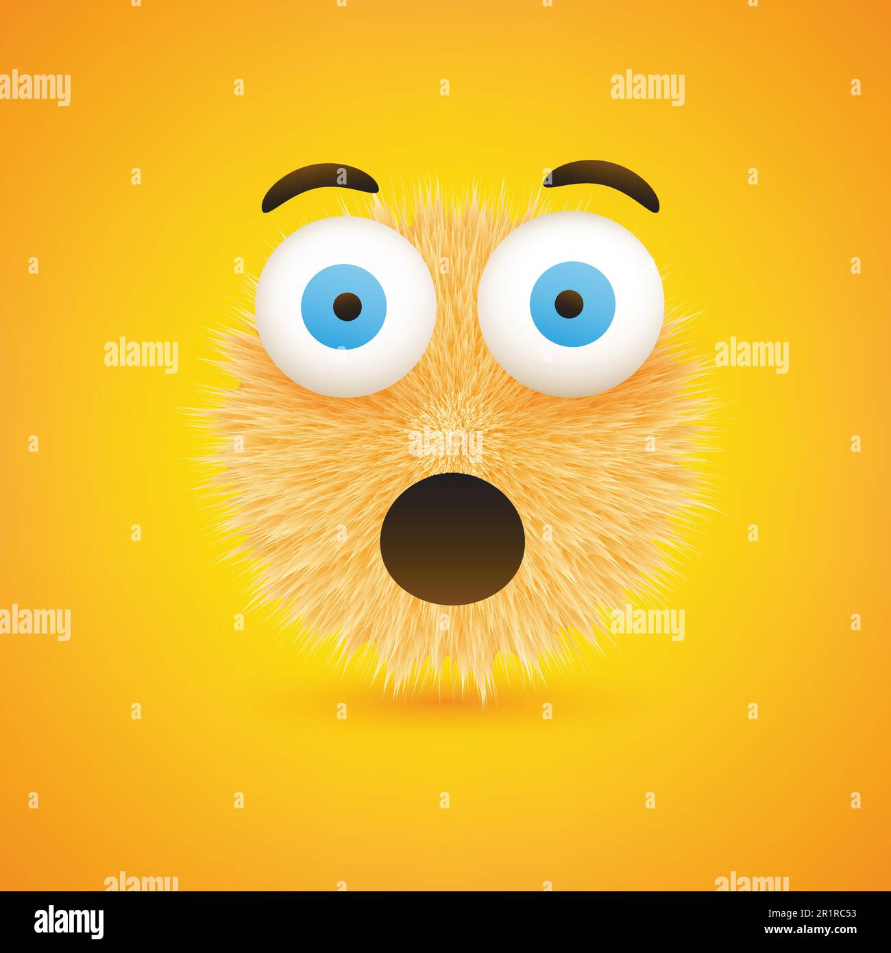 Surprised Face Emoji with Open Eyes - Furry Happy Emoticon on Yellow ...