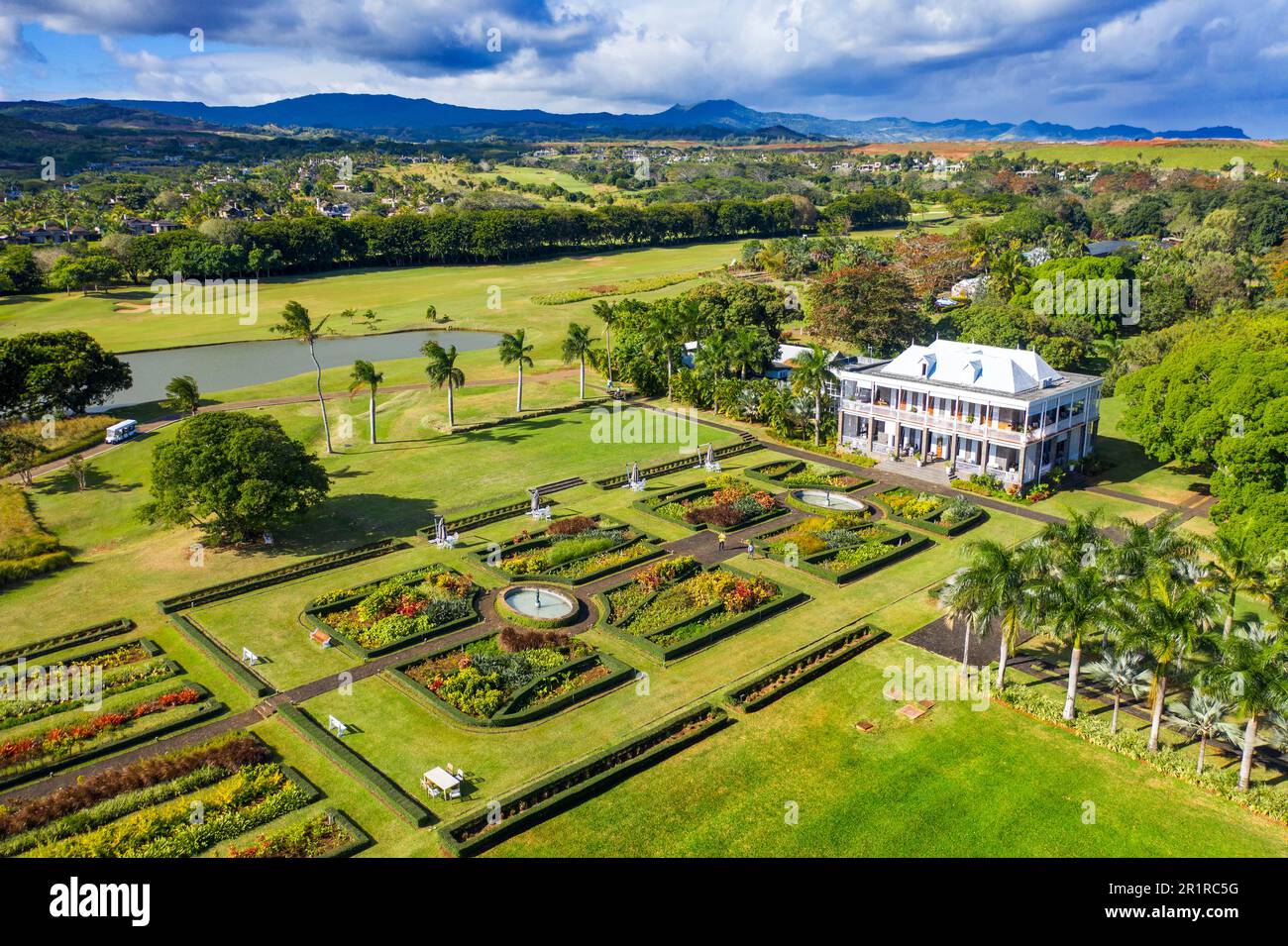 French gardens in Le Château de Bel Ombre castle, old castle in ...