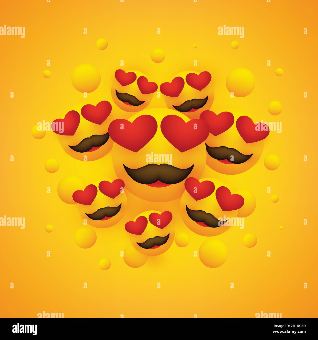Various Smiling Happy Emoticons with Heart Shaped Eyes in Front of a ...