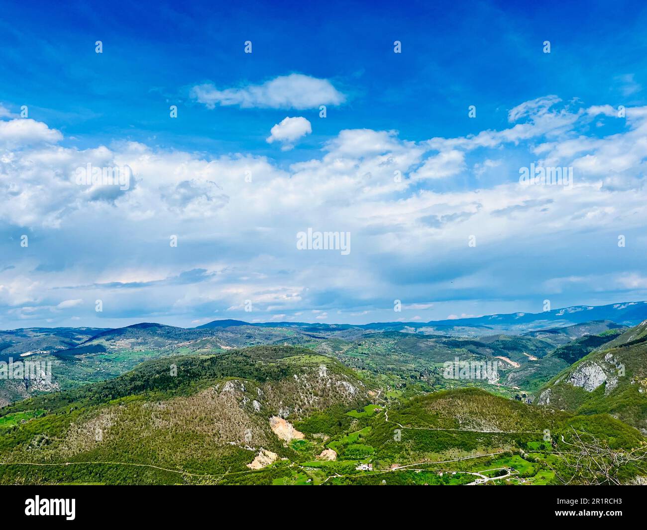 Aerial view of rural landscape from Trebevic, Sarajevo, Bosnia and ...