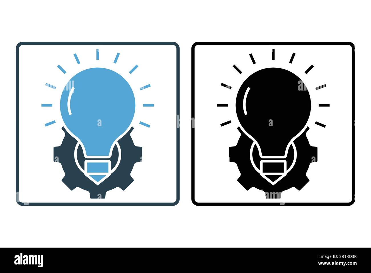 Effective solution icon. Creative ideas light bulb and gear concept. Solid icon style. Simple ...