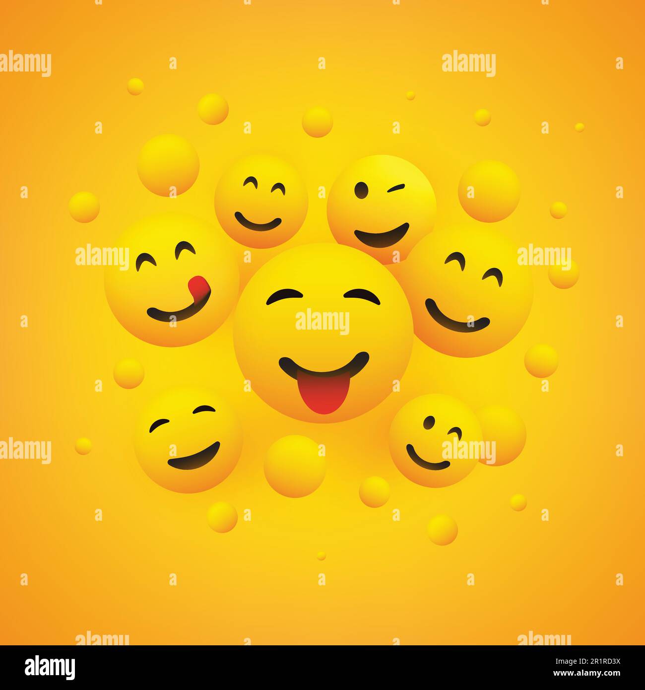 Various Smiling Happy Emoticons in Front of a Yellow Background, Vector ...