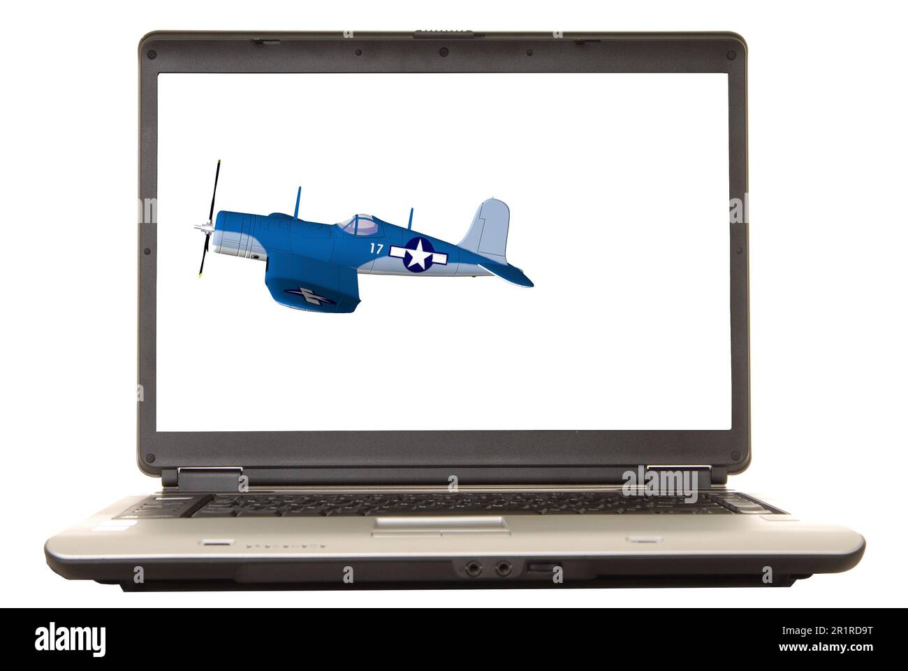 Laptop computer with an illustrated airplane on the monitor Stock Photo ...