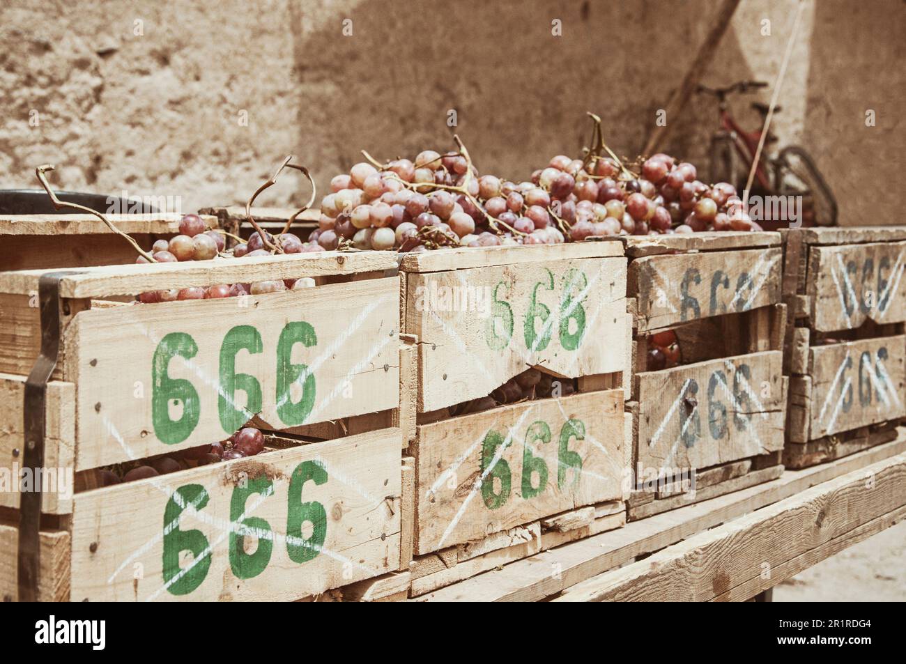 Boxes full of red grapes at an outdoor market stall, Morocco Stock ...