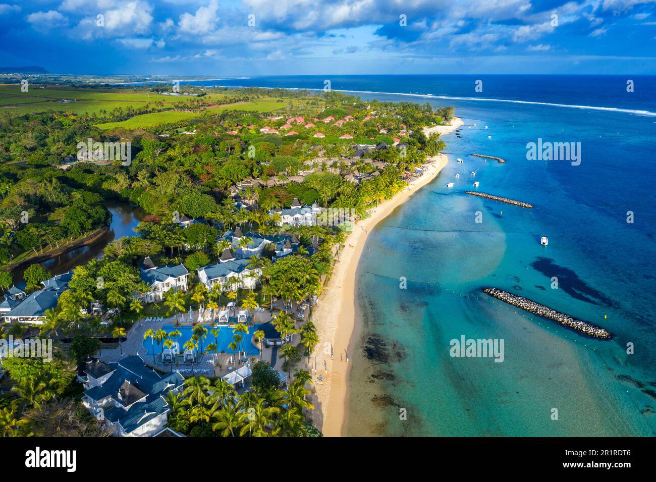 Aerial view Heritage le Telfair luxury five stars hotel in the south of ...