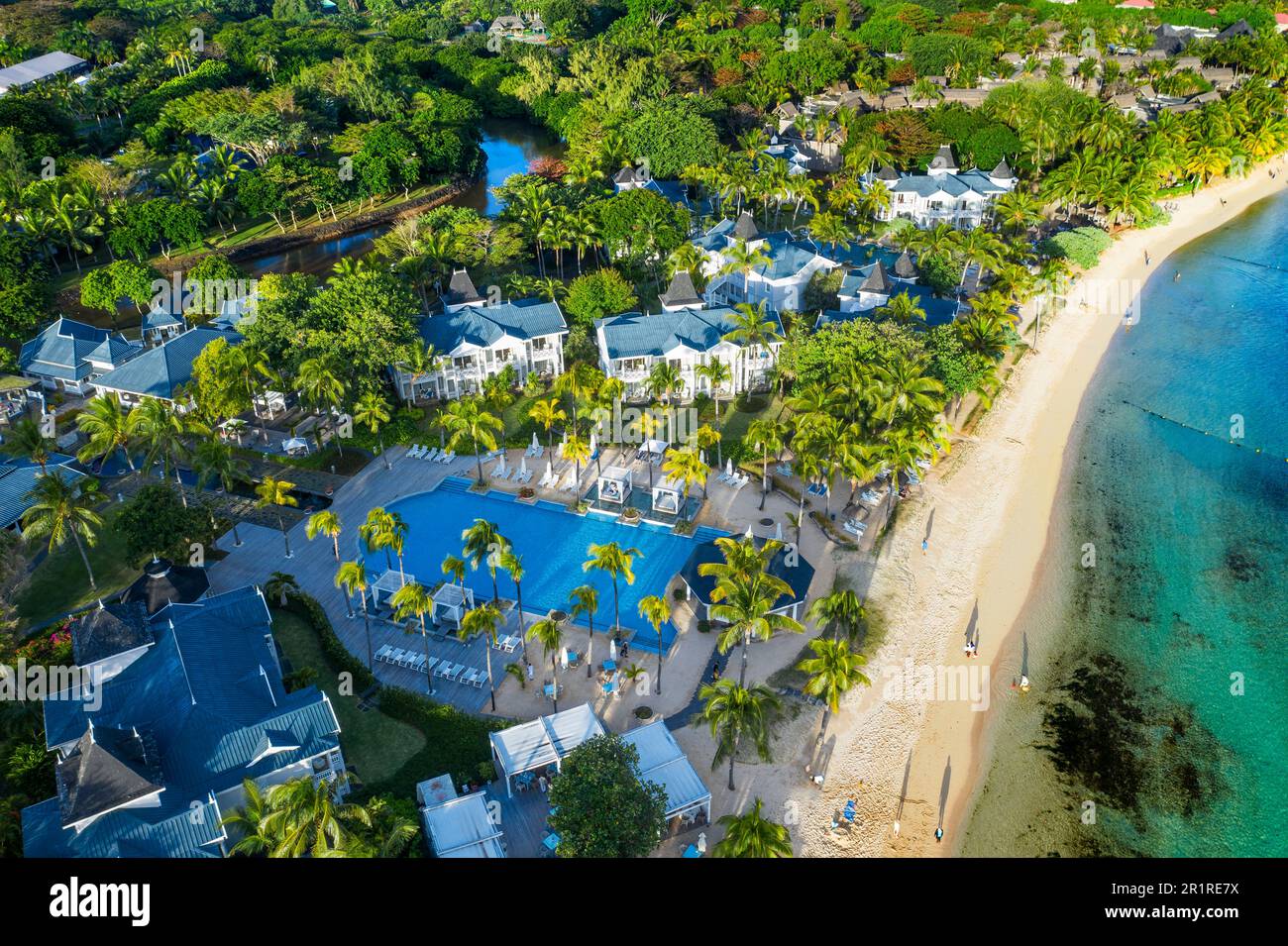 Aerial view Heritage le Telfair luxury five stars hotel in the south of ...