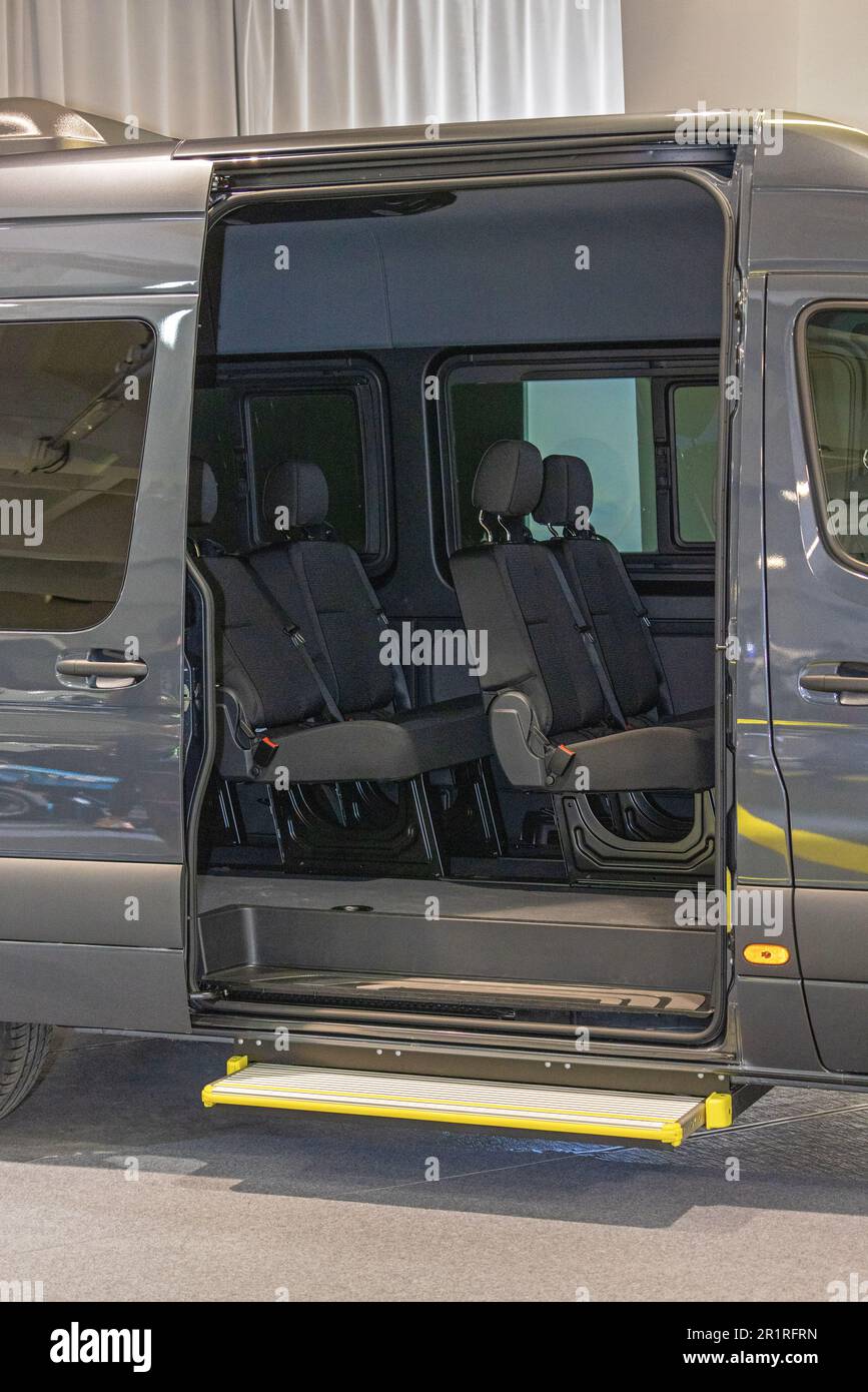 Open Side Door at Mini Bus With Automated Step for Passengers Access ...