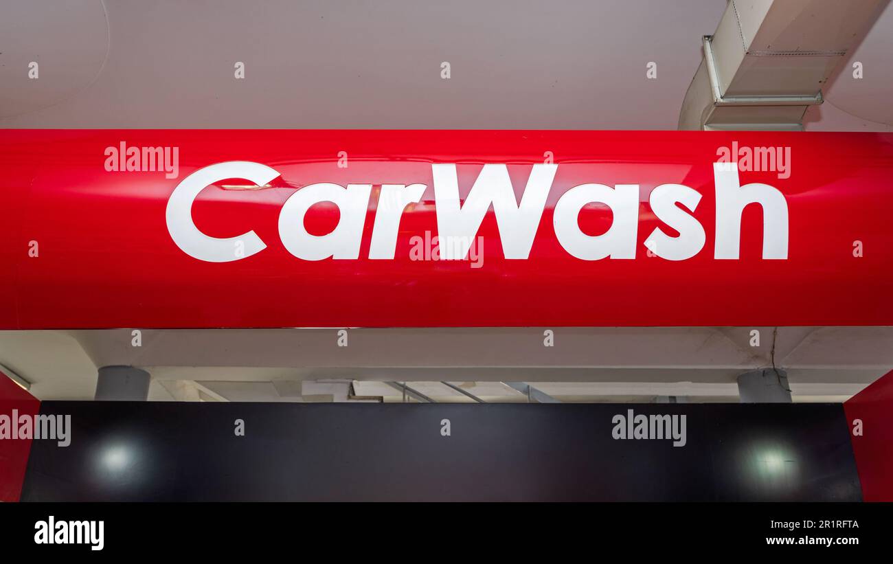 Car Wash Sign White Text at Red Background Automated Tunnel Service ...