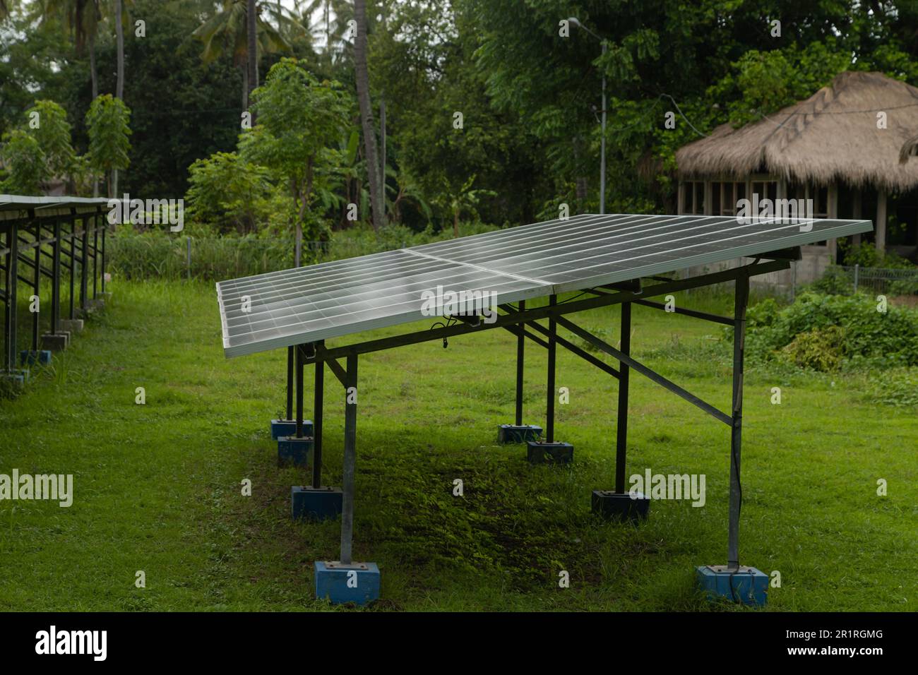 Solar power plant energy panels on tropical island Gili Air, Indonesia ...