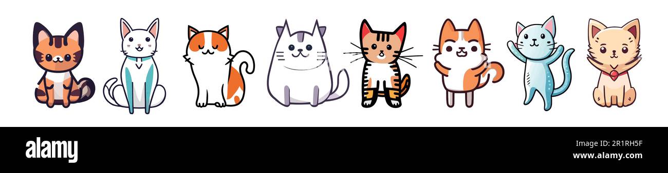 Set of cute cats in cartoon doodle style vector Stock Vector Image ...