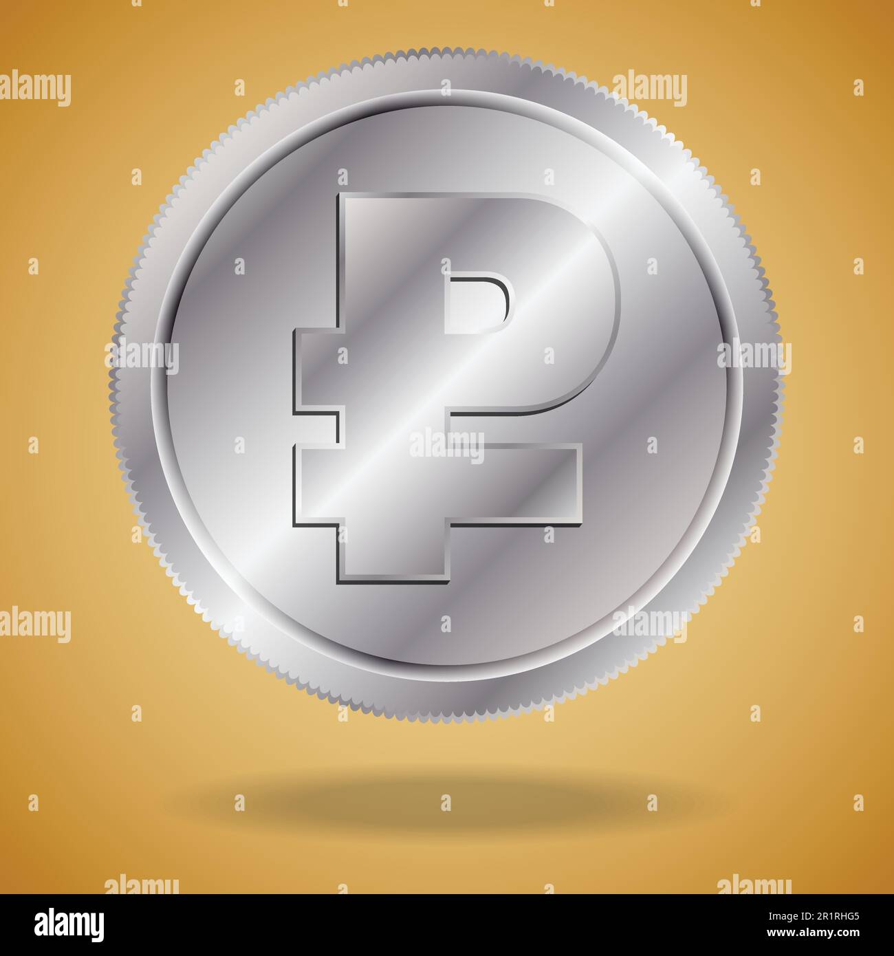 Modern concept with a russian coin. Silver russian ruble with shadow on ...