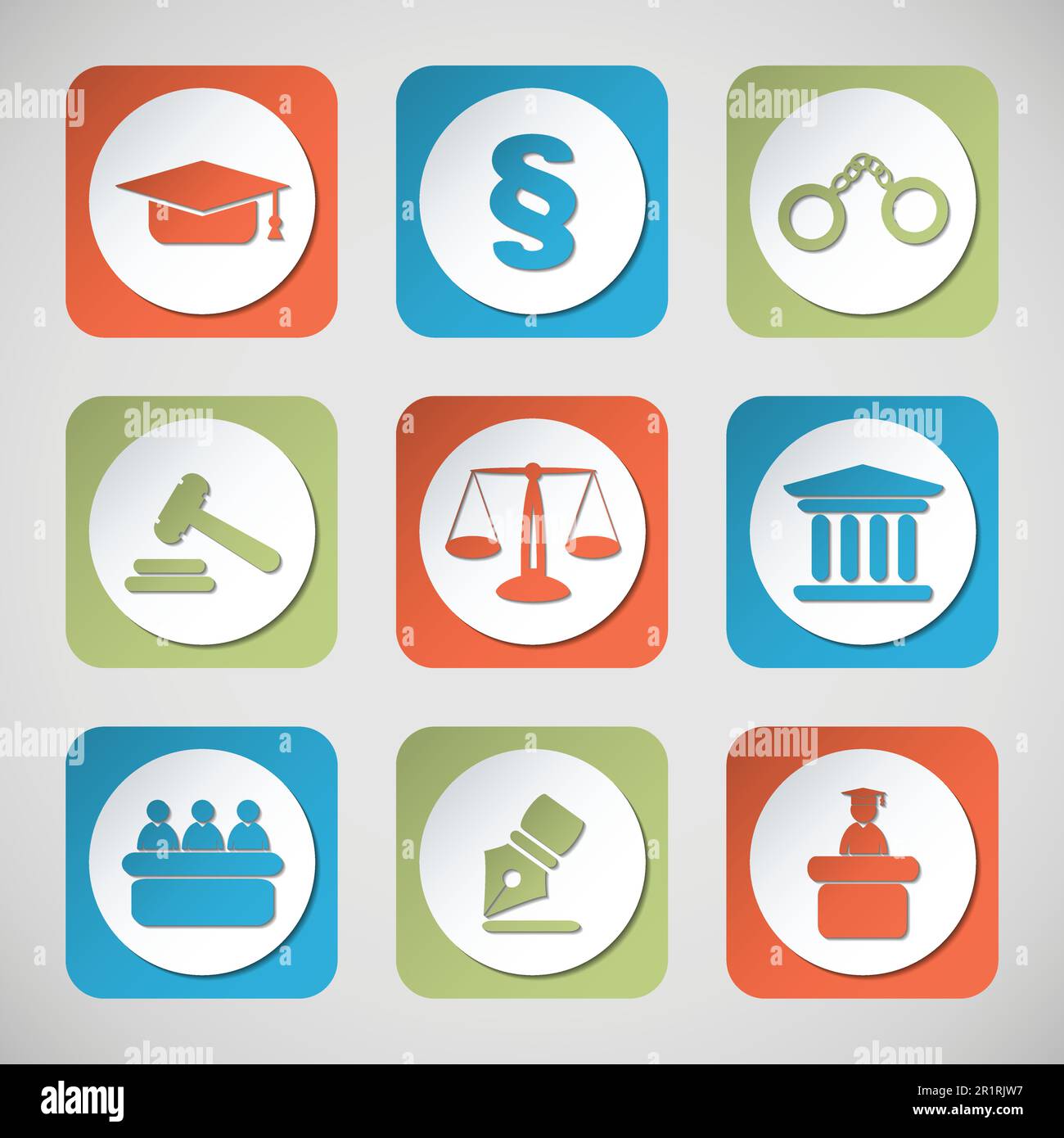 Set of icons related to the court, crime and the law. Nine different ...