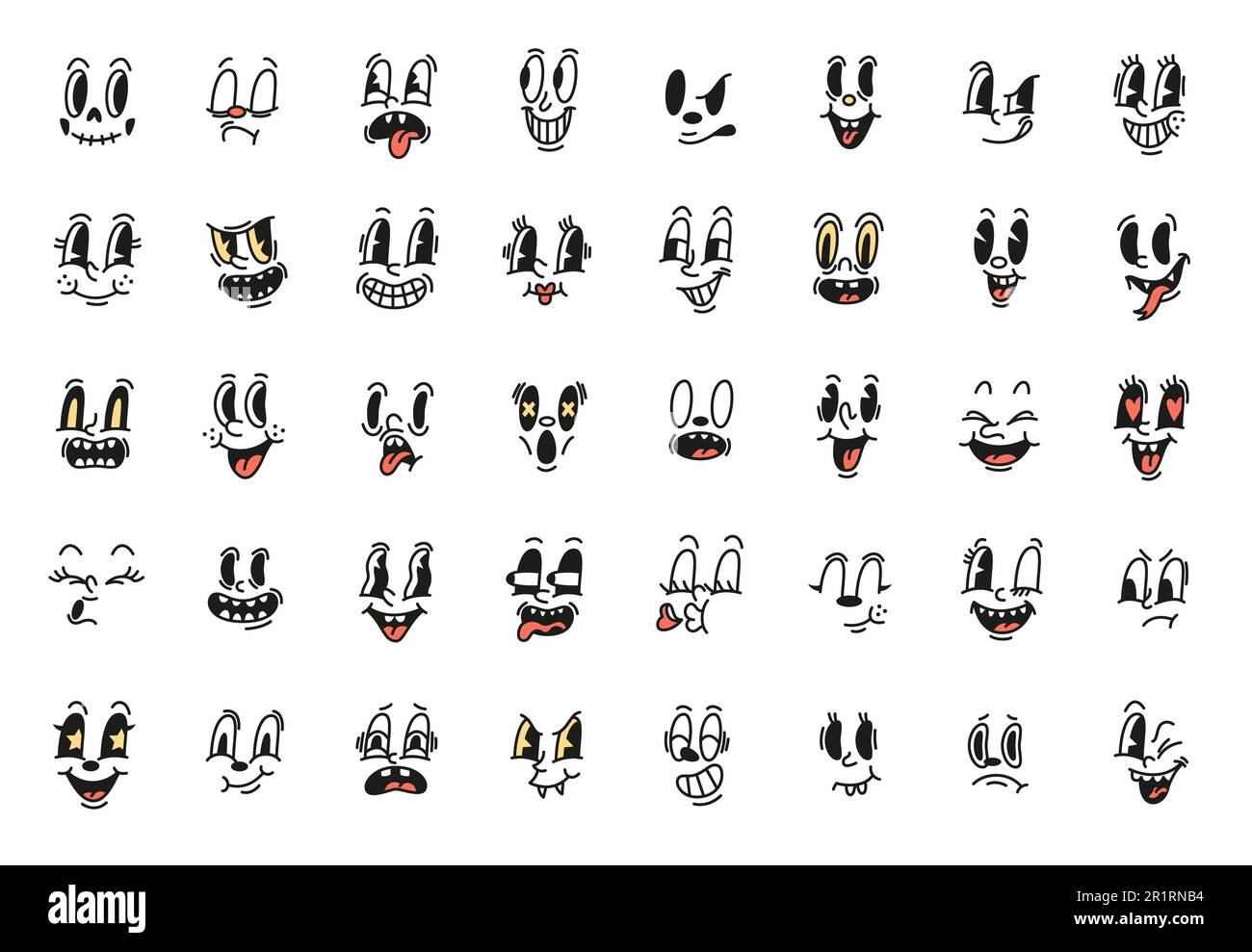 Comic retro faces. Vintage toons, different characters with expressive emotions, old style ...