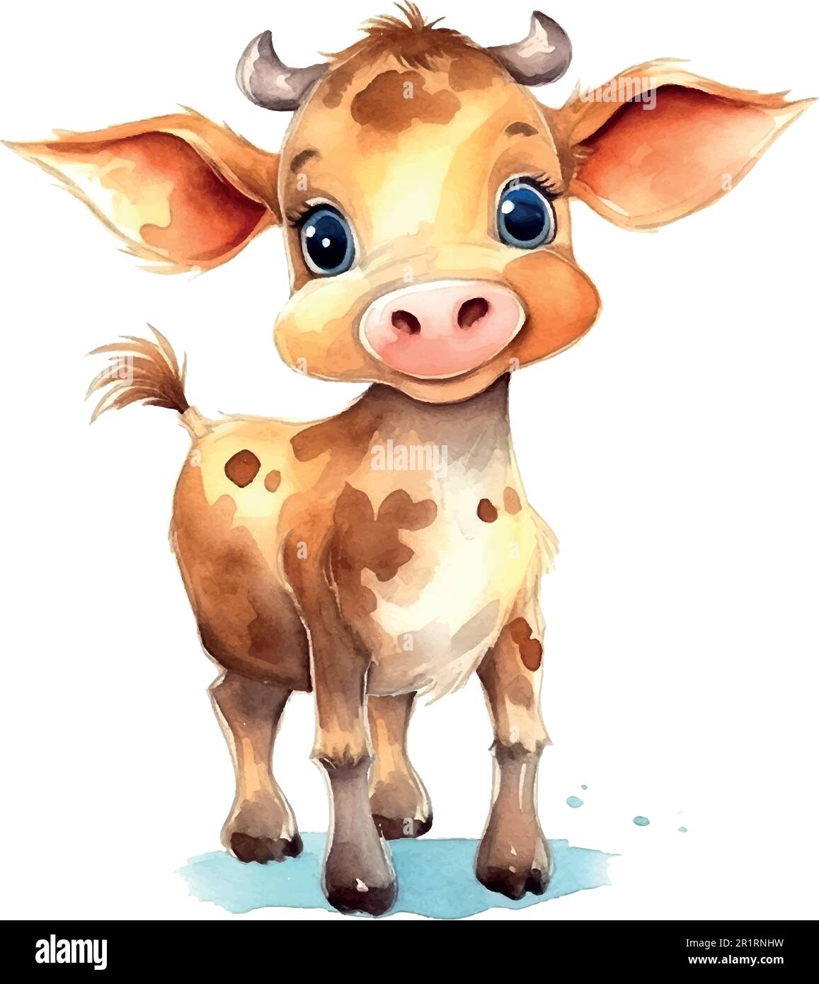 Cow watercolor tender warm colors, appeasement, pasture, white, brown ...