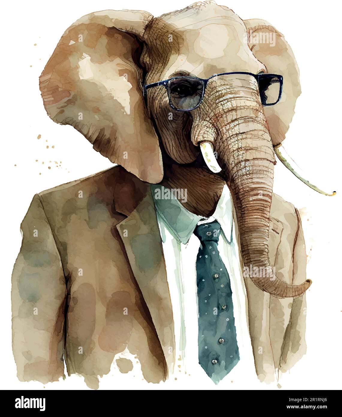 Retro watercolor illustration with elephant fashion suit watercolor for ...