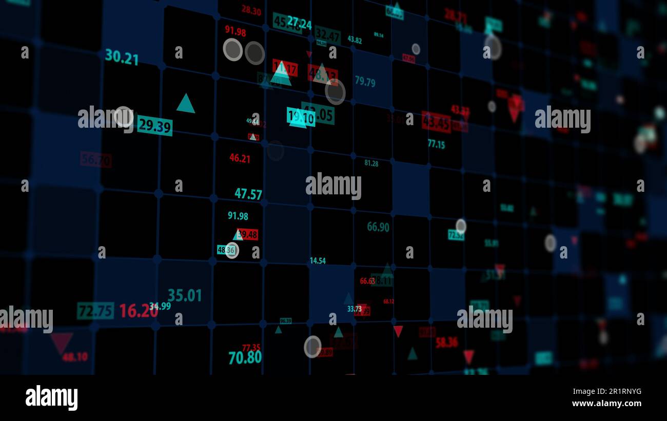3d rendering of stock market data on a dark background. Quotes on the ...