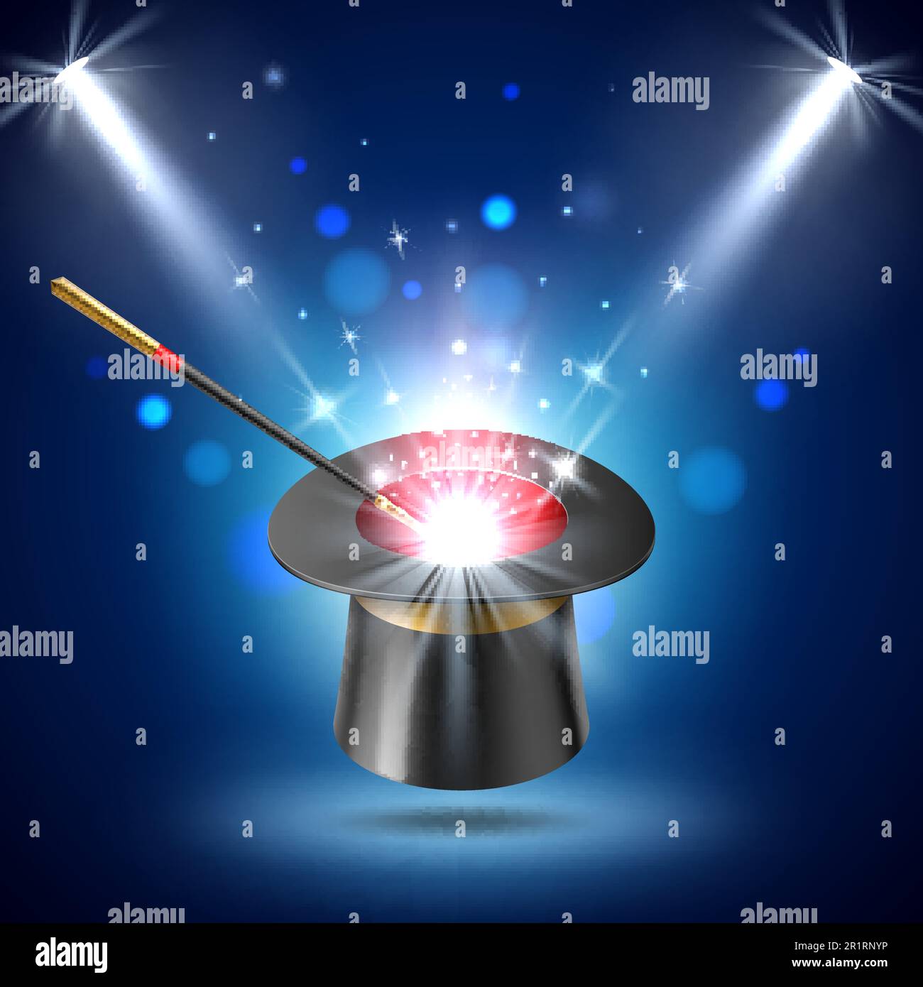 Realistic magic hat. Illusionist trick cap, 3d fireworks effect with ...