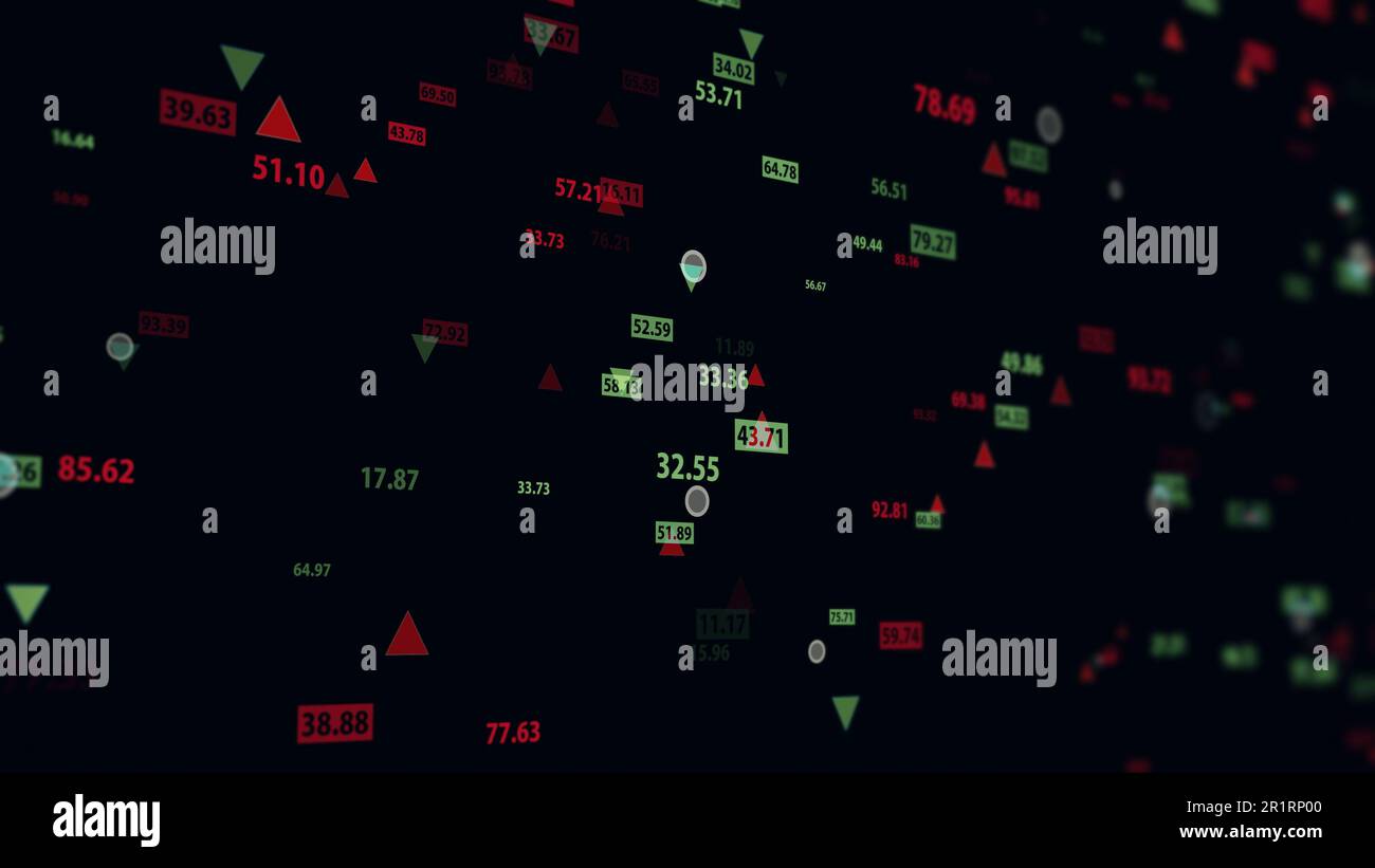 3d rendering of stock market data on a dark background. Quotes on the ...