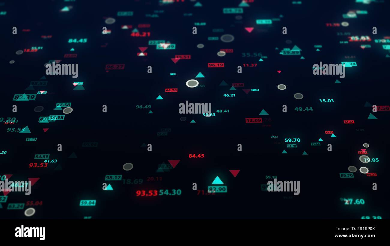 3d rendering of stock market data on a dark background. Quotes on the ...