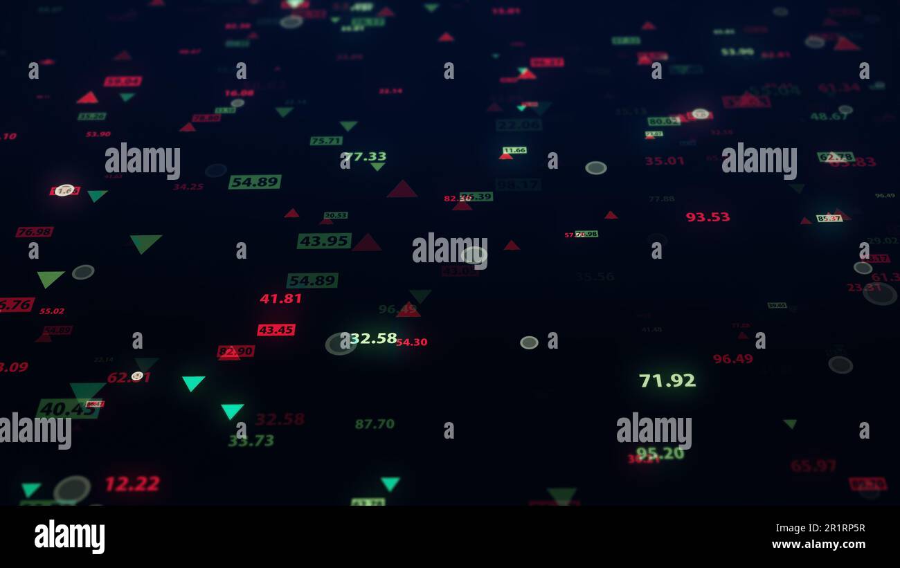 3d rendering of stock market data on a dark background. Quotes on the ...