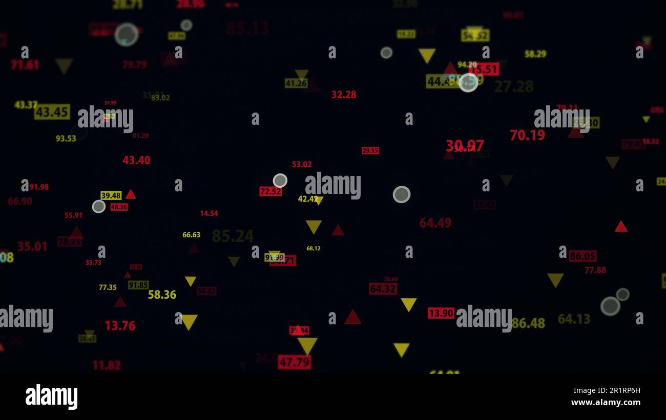 3d rendering of stock market data on a dark background. Quotes on the ...