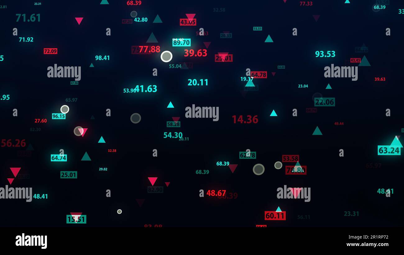 3d rendering of stock market data on a dark background. Quotes on the ...