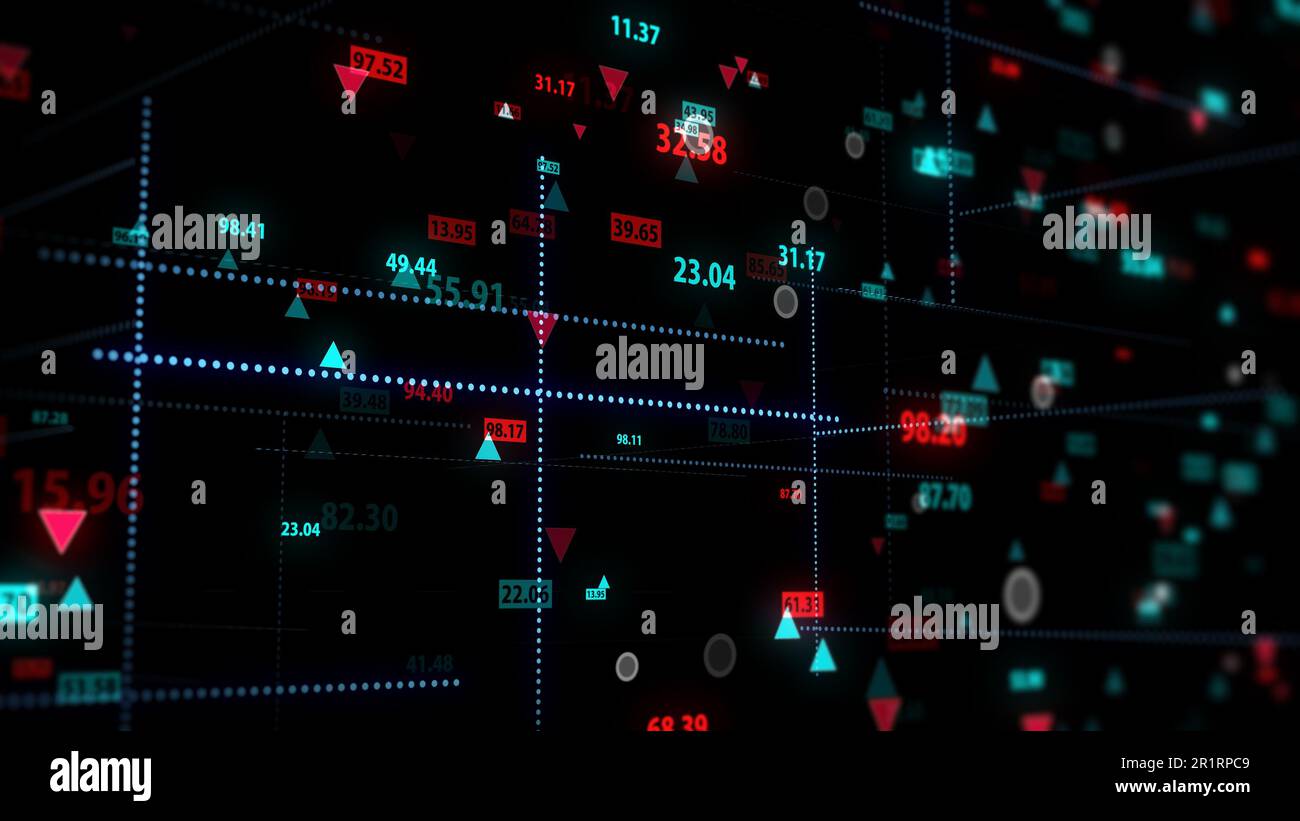 3d rendering of stock market data on a dark background. Quotes on the ...