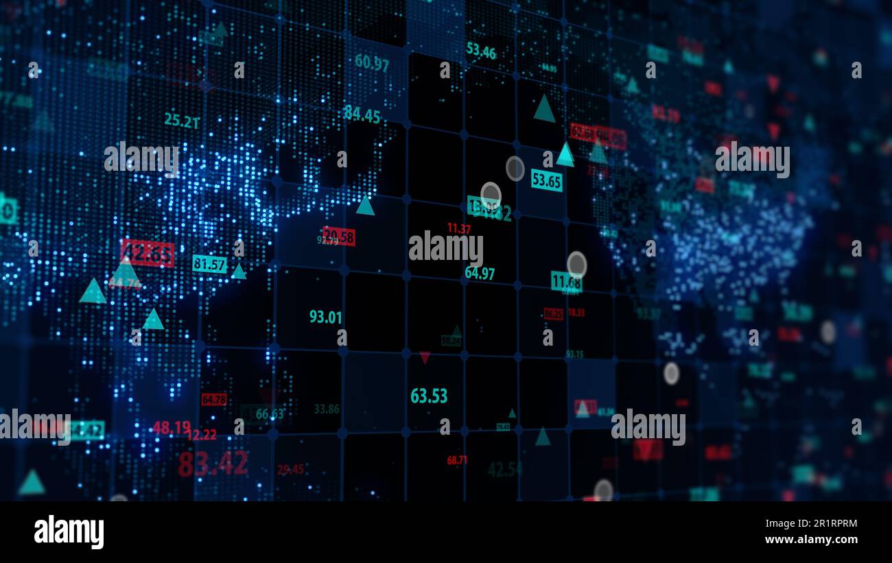 3d rendering of stock market data on digital earth map background ...