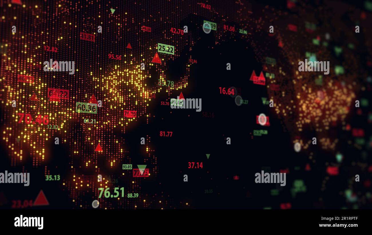 3d rendering of stock market data on digital earth map background ...