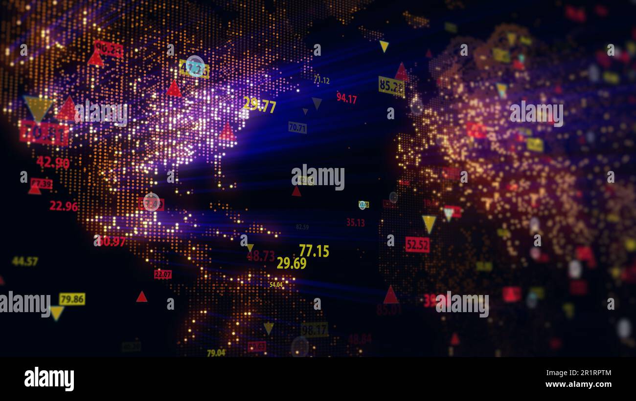 3d rendering of stock market data on digital earth map background ...