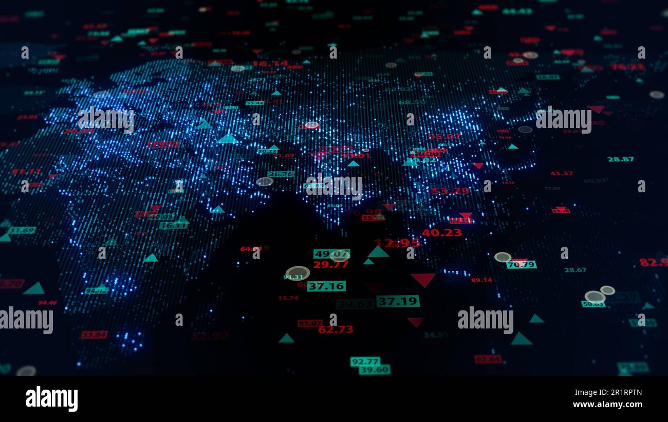 3d rendering of stock market data on digital earth map background ...