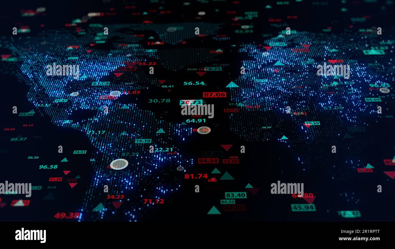 3d rendering of stock market data on digital earth map background ...