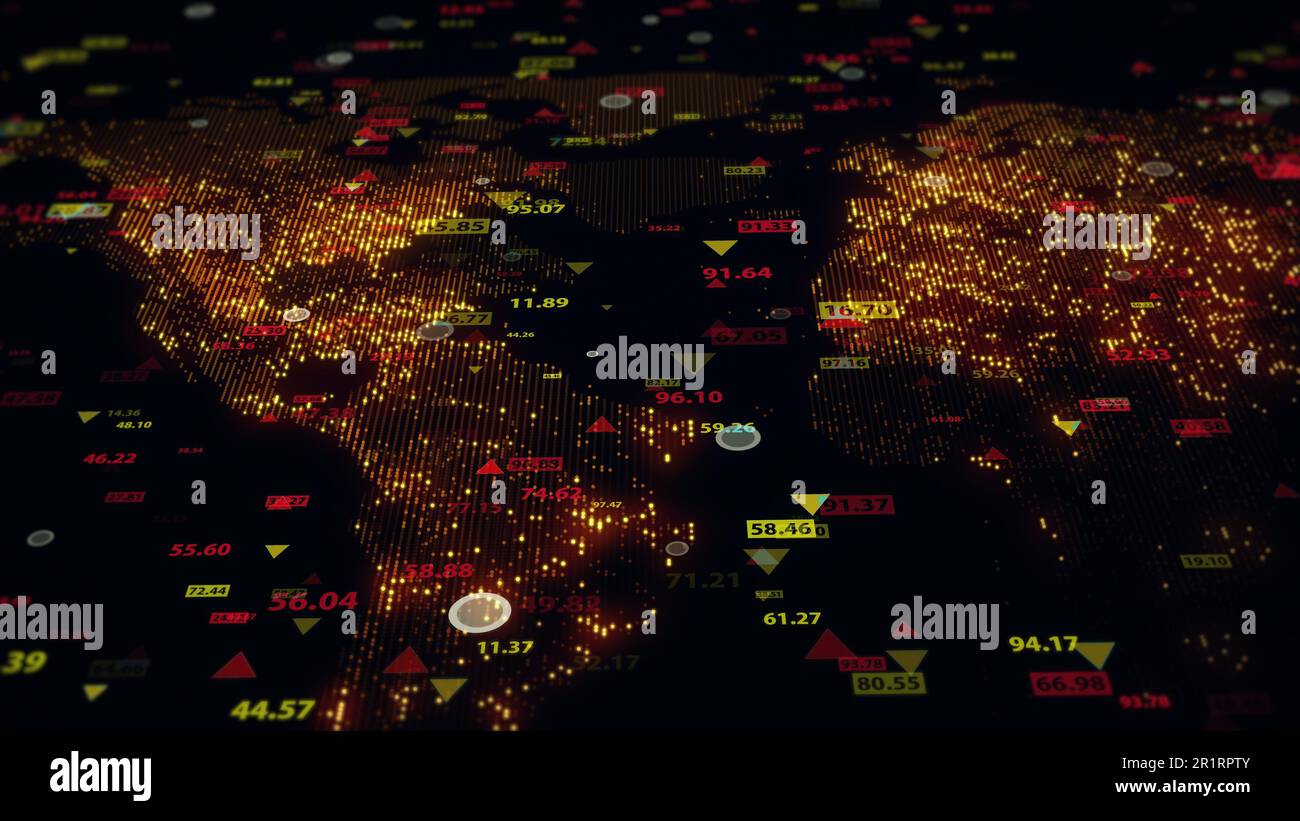3d rendering of stock market data on digital earth map background ...