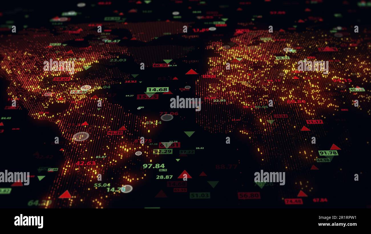 3d rendering of stock market data on digital earth map background ...