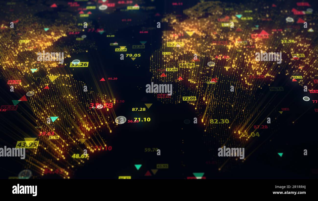 3d rendering of stock market data on digital earth map background ...