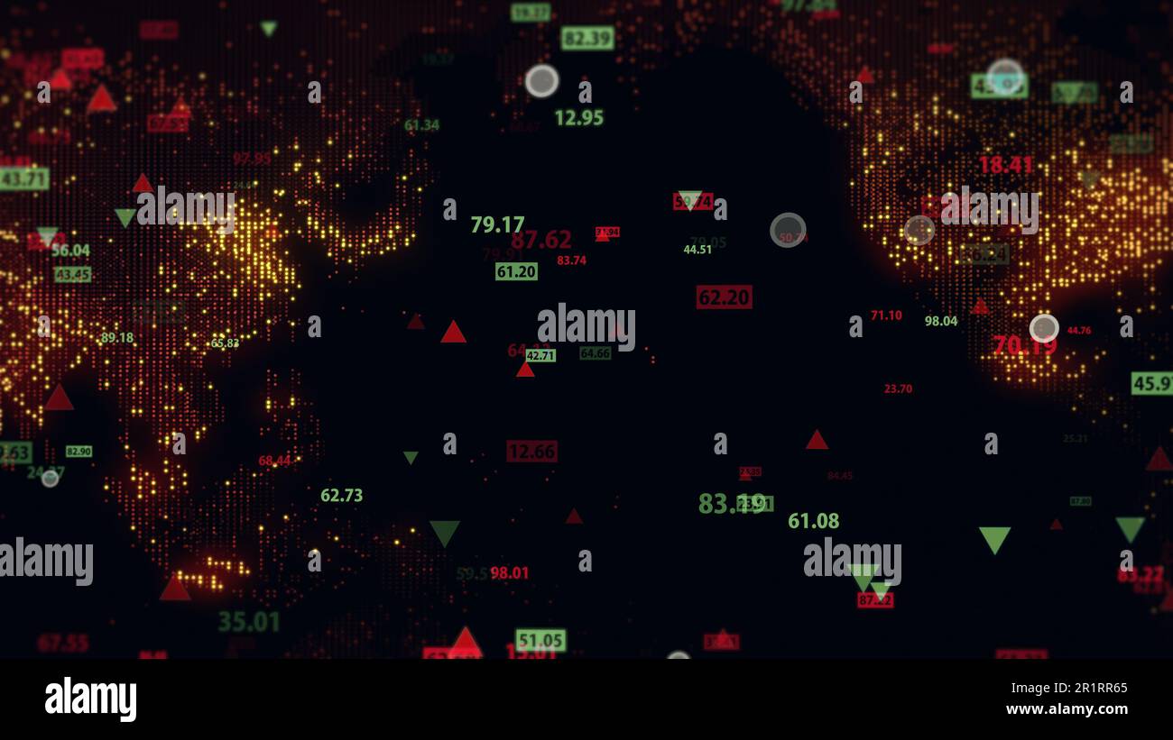 3d rendering of stock market data on digital earth map background ...