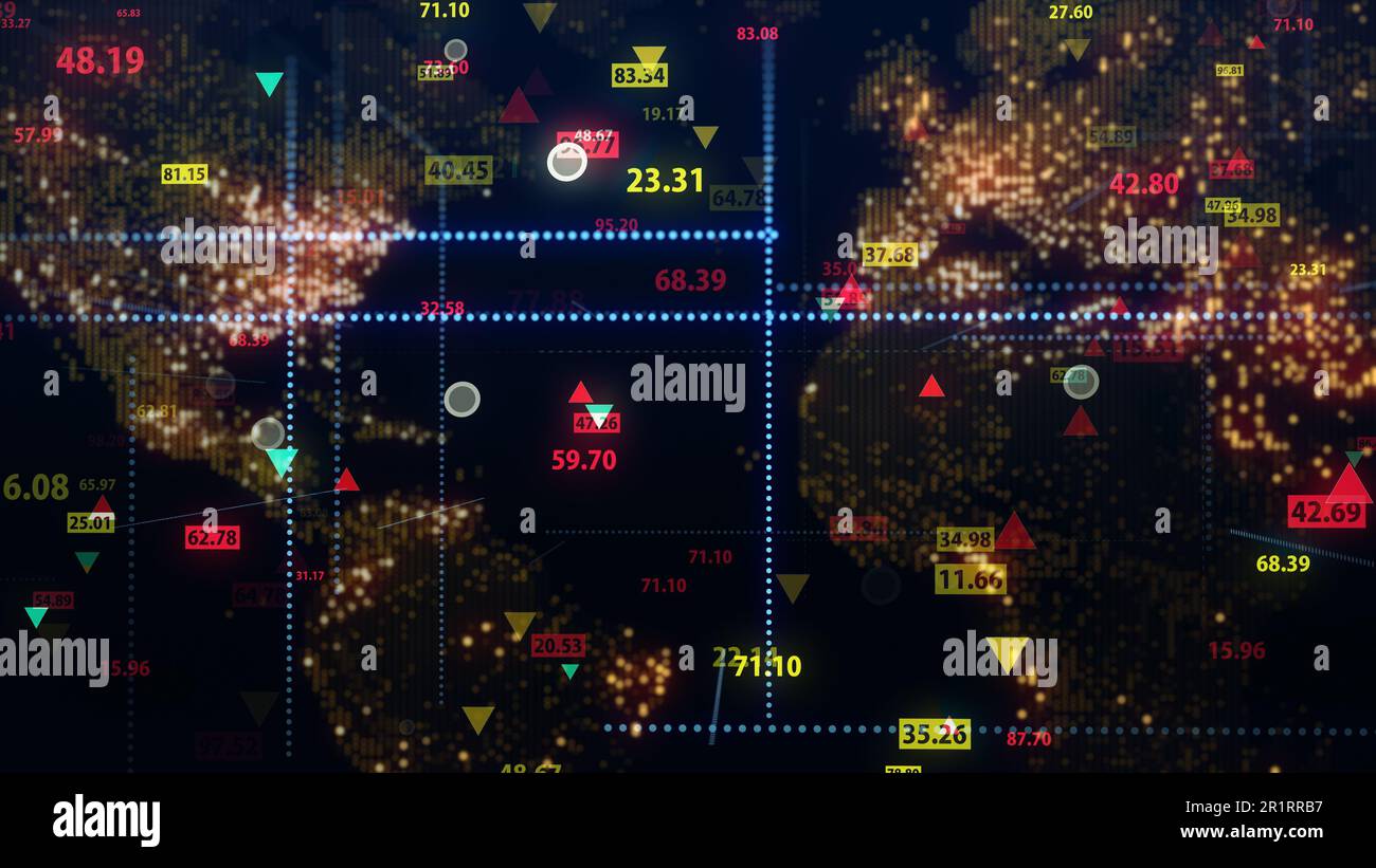 3d rendering of stock market data on digital earth map background ...
