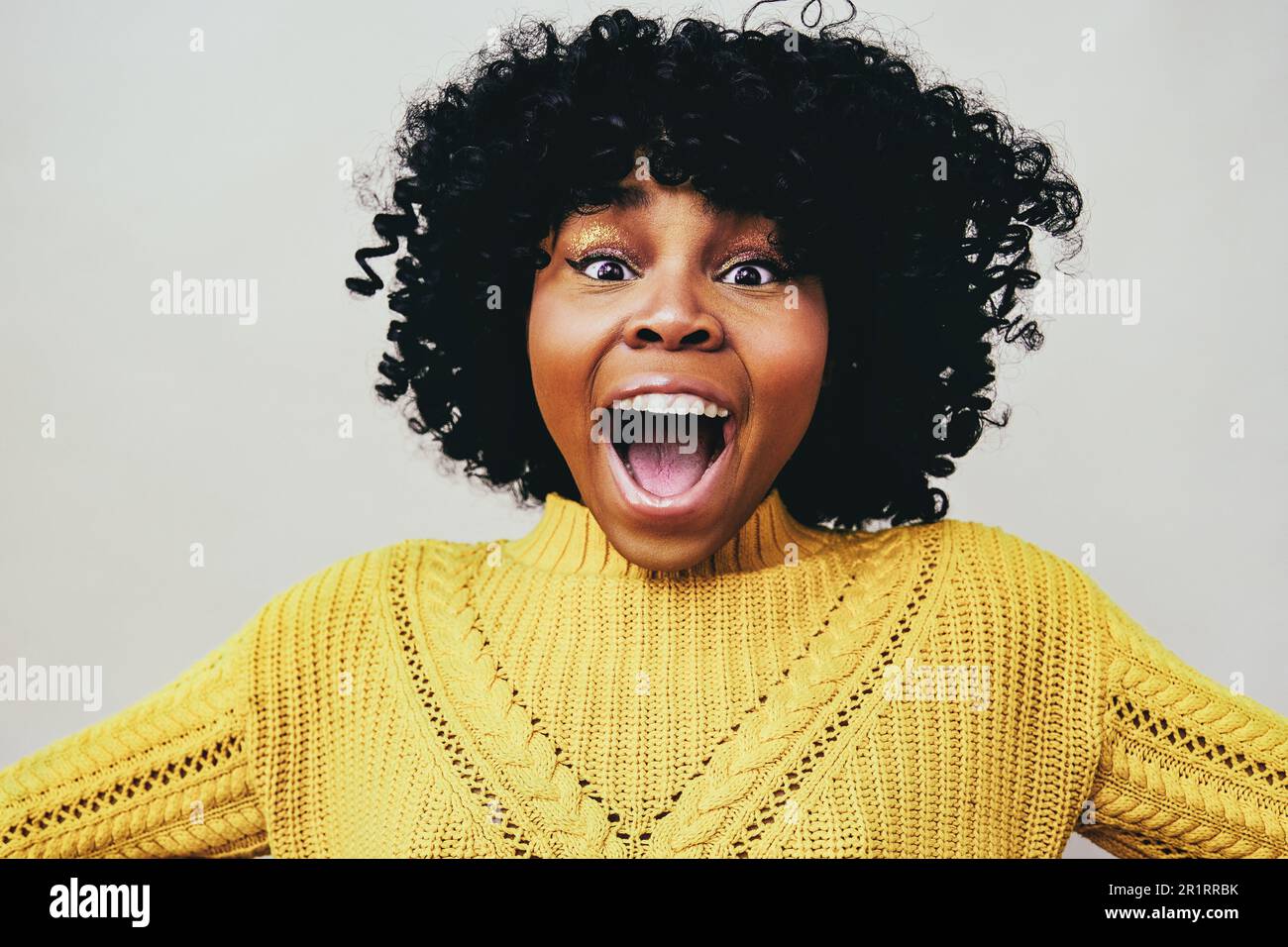 Closeup Portrait Of Cheerful Black Woman Laughing Open Mouth Looking At