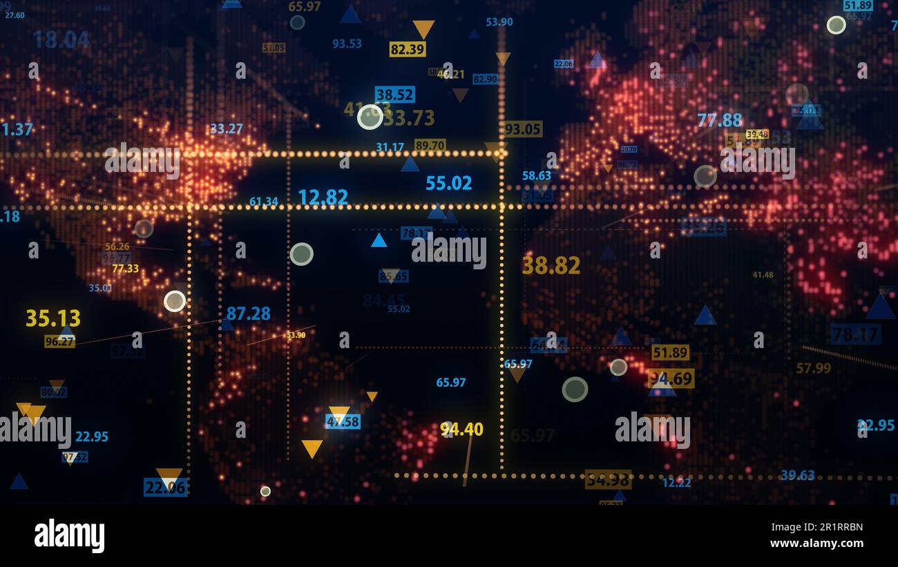 3d rendering of stock market data on digital earth map background ...