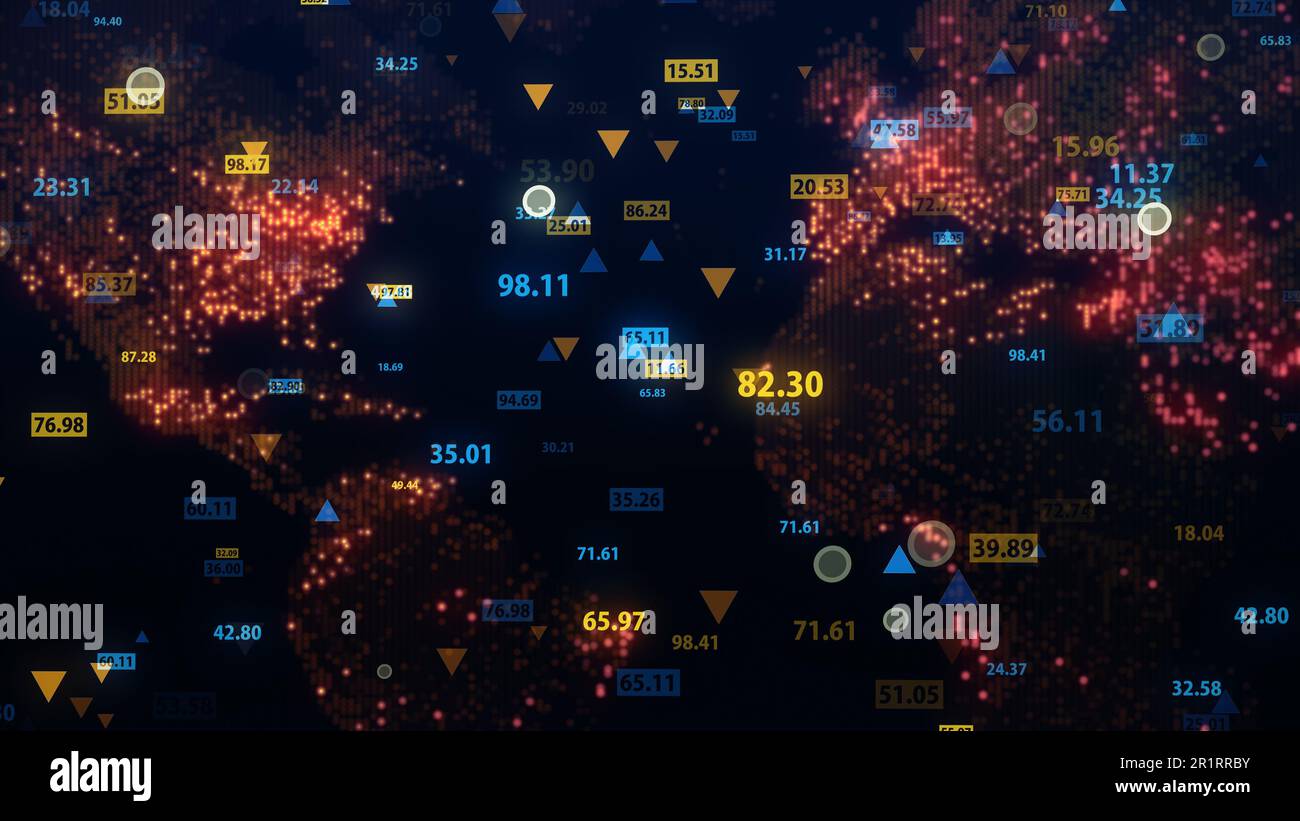 3d rendering of stock market data on digital earth map background ...