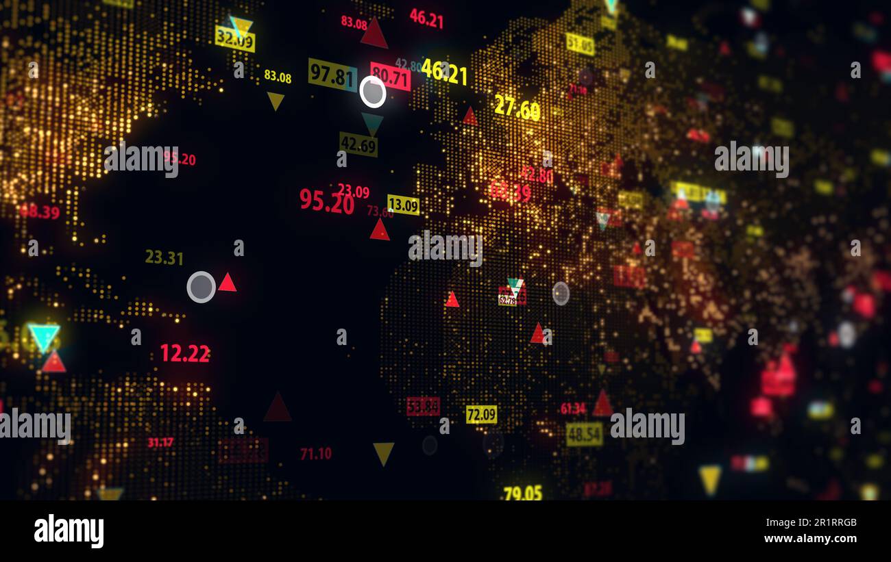 3d rendering of stock market data on digital earth map background ...