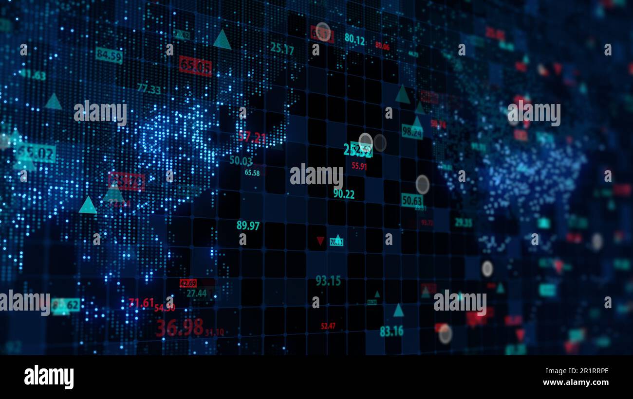 3d rendering of stock market data on digital earth map background ...
