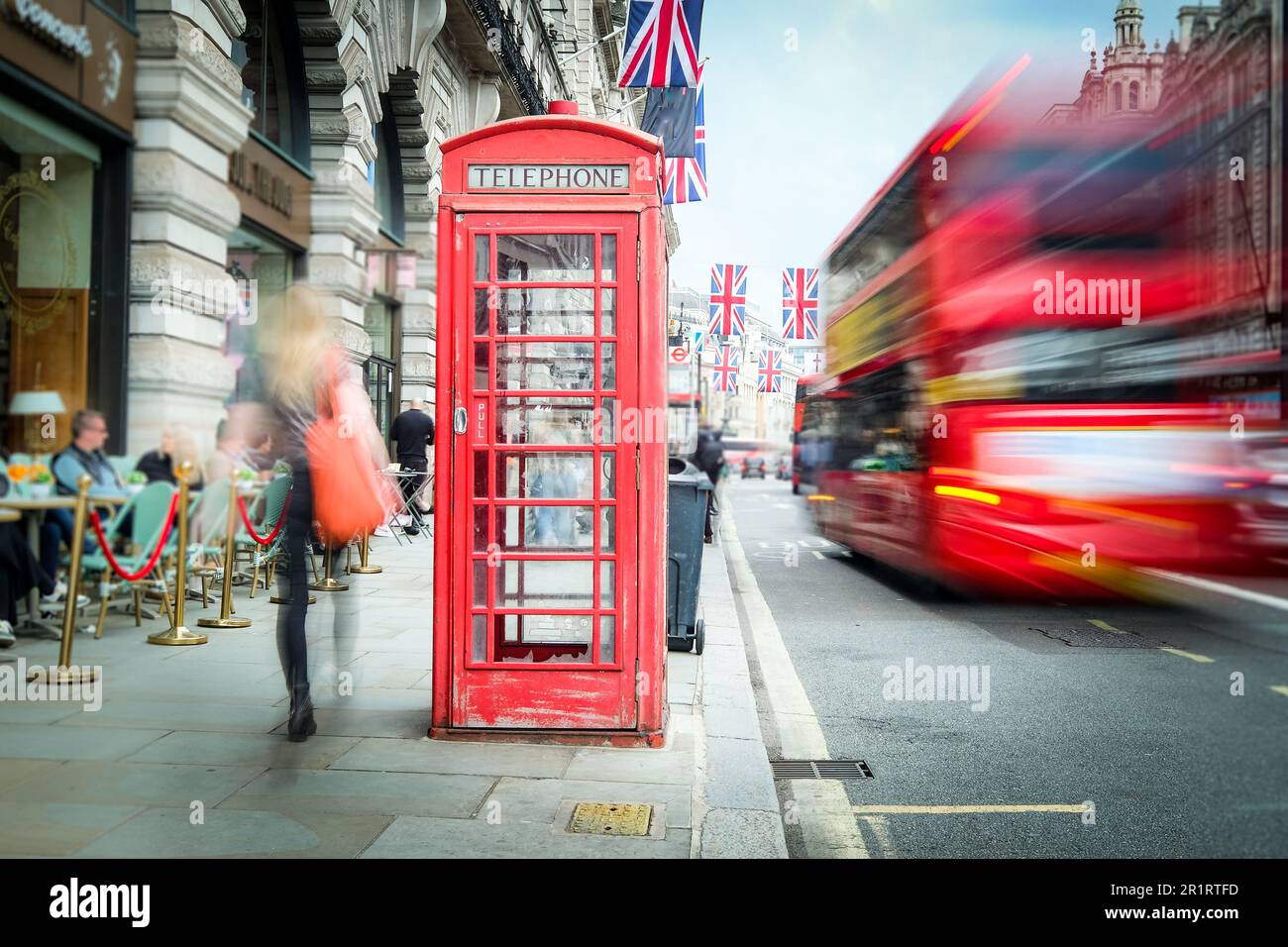 London- May 2023: Iconic British red phone box on Piccadilly in London ...