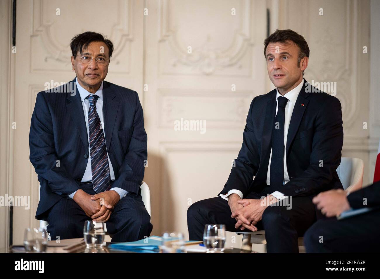 Versailles, France. 15th May, 2023. French President Emmanuel Macron (R ...