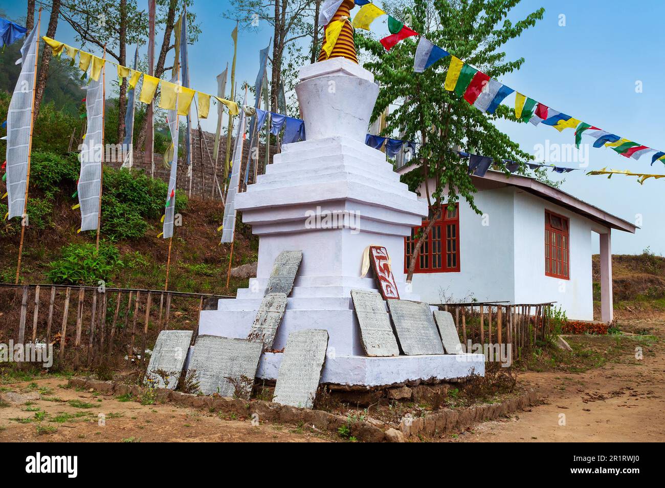 Big white Buddhist stupa, hemispherical structure containing relics ...