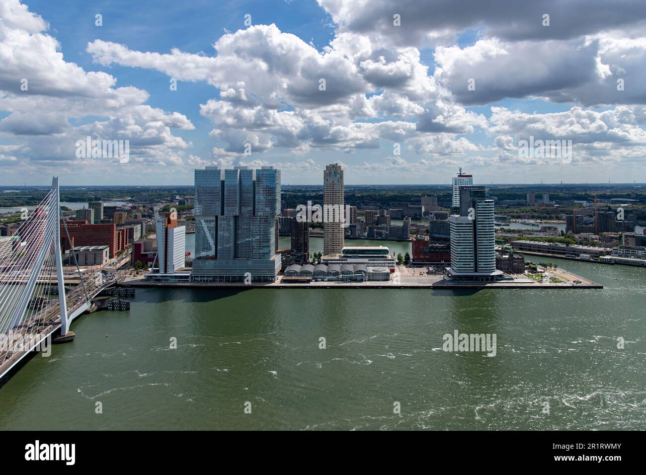 Rotterdam, the Netherlands-October 2022; High level view of the Kop van Zuid area with ...